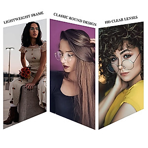 Bouryo Small Round Clear Lens Glasses for Men Women Non Prescription Circle Eyeglasses Metal Eyewear Frames