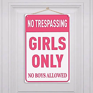 Room Decor for Teen Girls No Boys Allowed Sign for Girls, Preppy Room Decor Pink Bedroom Decor for Teen Girls, 8x12 inches Funny Signs Stuff for Teen Girls