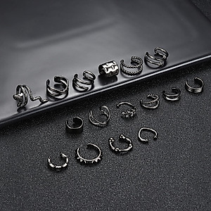 Sanfenly 16Pcs Cuff Earrings for Women Men Non Piercing Ear Cuff Adjustable Fake Earrings Clip On Cartilage Helix Wrap Earrings Set