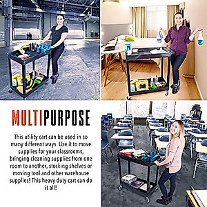 Stand Steady Original Tubstr 2 Shelf Utility Cart/Service Cart - Heavy Duty - Supports up to 400 lbs - Tub Carts w/Deep Shelves - Great for Warehouse, Garage, Cleaning and More! (32 x 18 / Black)