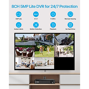 ZOSI 1080p Home Security Camera System Outdoor Indoor, H.265+ 5MP Lite CCTV DVR Recorder 8 Channel with 6 x 1080p Weatherproof Surveillance Bullet Camera, 80ft Night Vision, Remote Access, No HDD