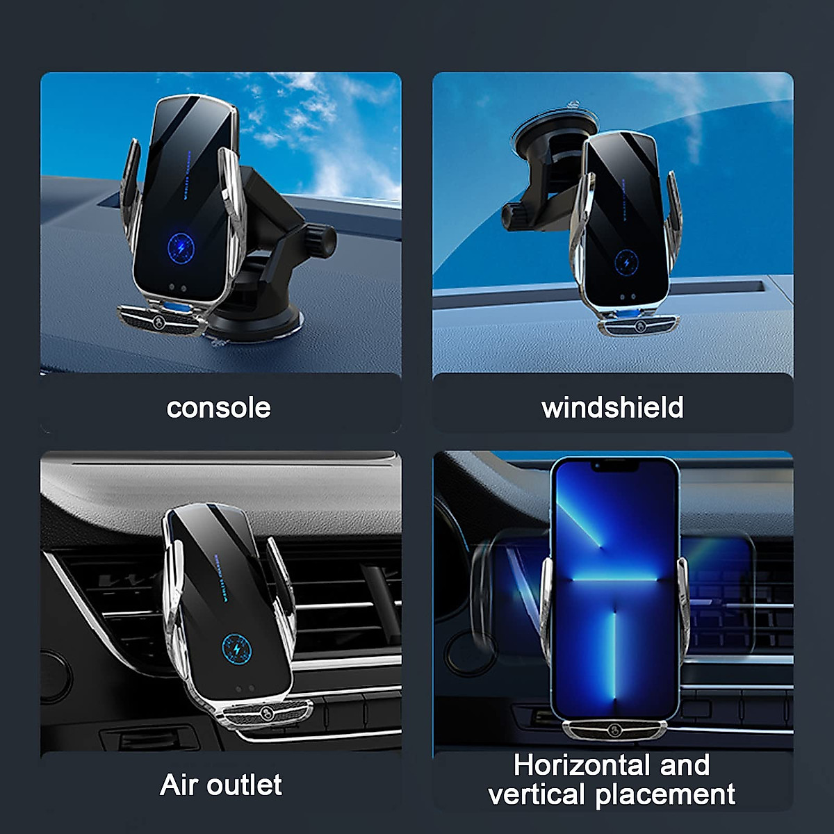 Fast Wireless Charger for Car - Phone Charging Holder with Auto Clamping - Fast Charging Car Mount - Magnetic Charger Mobile Phone Bracket - Wireless Charger for Car - Strong