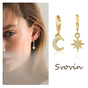 Svovin 16 Pairs Moon Star Earrings for Women Dangle Earth Planet Asymmetrical Drop Earrings Astronaut Spaceman Stud Earrings Jewelry