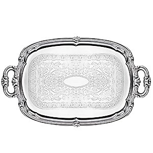 TigerChef Chrome Plated Steel Serving Tray with Handles 19.5 X 12.5 Inches for Eating, Serving Platters for Parties, Rectangular Party Platters and Foodservice Trays (2 Pack)