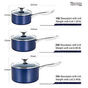 MICHELANGELO Nonstick Sauce Pan, Ceramic Saucepans with Lids, 1Qt & 2Qt & 3Qt Sauce Pan Sets, Nonstick Sauce Pans with Lids, Small Pots with Stainless Steel Handle, Oven Safe, Blue