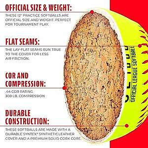 Franklin Sports Official Size Softballs - 12" Fastpitch Practice Great for + Training Weight 4 Pack