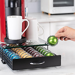 Rice rat Vertuo Capsule Holder Drawer for Nespresso With Glass For Cabinet Vertuoline Pod Storage Rack For Counter (Class-40 Pods（With handle）)