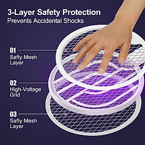 Foldable Electric Fly Swatter Racket, Portable 2 in 1 Bug Zapper Racket, Fly Killer and Mosquito Trap Lamp, USB Rechargeable with 1200mAh Battery for Indoor and Outdoor Home Backyard Patio Camping