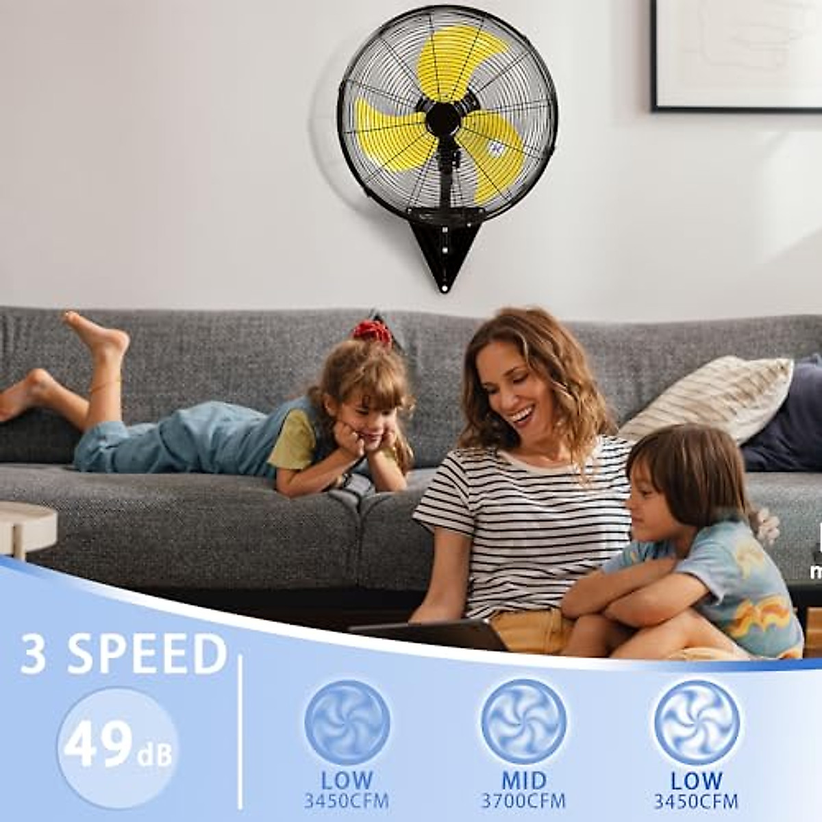 TMWINGS 18in Wall Mount Fan Oscillating Wall Fan Wall Mounted Fan Indoor High Velocity 3 Speed with Adjustable Tilting for Room Commercial Garage Industrial Outdoor Wall Fan