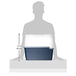 IRIS USA Large Hooded Cat Litter Box with Front Door Flap and Scoop, Enclosed Kitty Litter Tray with Entry Gate for Privacy and Keeping Litter Inside, Navy