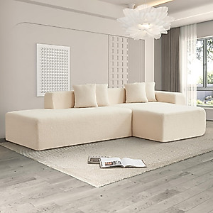 VnndeNest 105" Modular Sectional Couch, Comfy Upholstered L-Shape Sectional Sofa with Left Chaise Lounge, Lambwool Sherpa Fabric Corner Sofa, 4 Seater Cloud Sofa for Living Room, Bedroom, Beige