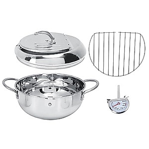 Japanese Tempura Fryer Pot, 201 Stainless Steel 28cm Multifunctional Easy Japanese Fryer Pot for French Fries