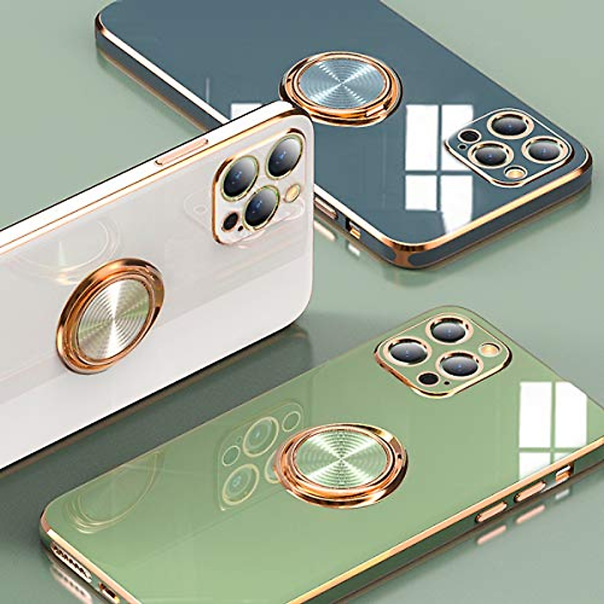 aowner Compatible with iPhone 11 Pro Max Ring Holder Case Shiny Plating Rose Gold Edge 360 Degree Rotation Kickstand for Women Girls Slim Soft Flexible TPU Protective Cover Case, 6.5 Inch