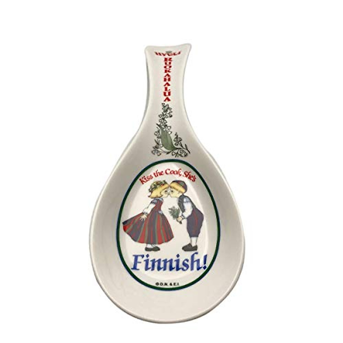 Decorative Ceramic Kitchen Spoon Rest by E.H.G | Finnish "Hyvaa Roukahalua"