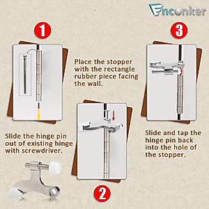 Enconker Hinge Pin Door Stopper Satin Nickel 4 Pack, Adjustable Head Screw Heavy Duty Wall Protectors from Door Knobs, Convenient Easy Installation Rubber Bumper Tips Prevent Wall Damage
