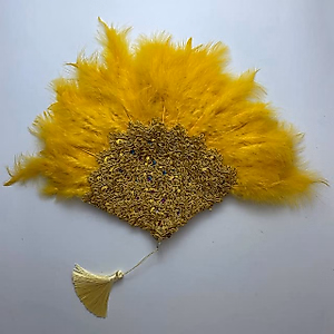 Msbfea Big Size Design African Orange Feather Fan Ladies Wedding Feather Fan for Bride Double Side Feather Nigerian Flower - 35cmx45cm Color 912