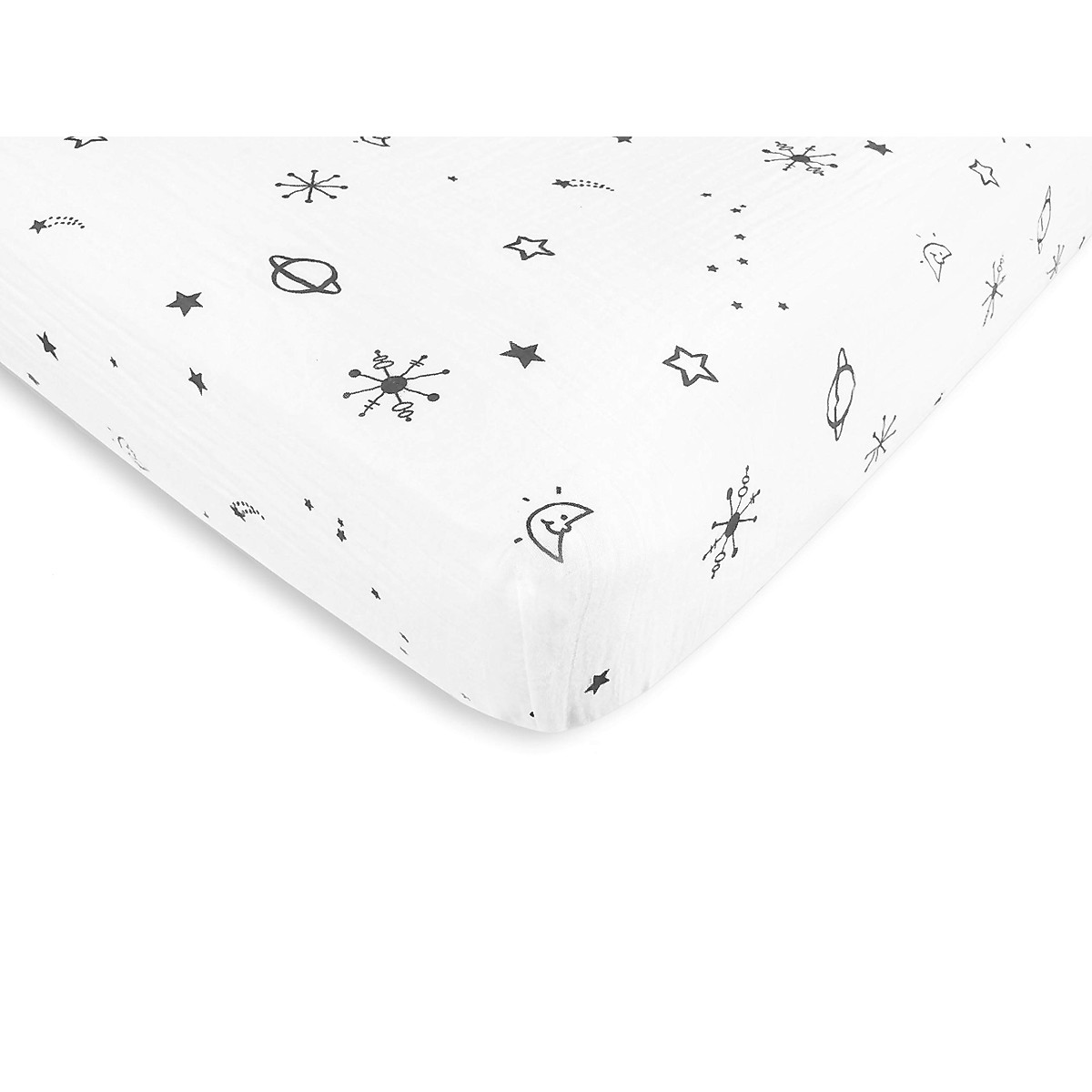 Amazing Baby Cotton Muslin Fitted Crib Sheet, Space, Soft Black , 52x28x6 Inch (Pack of 1)