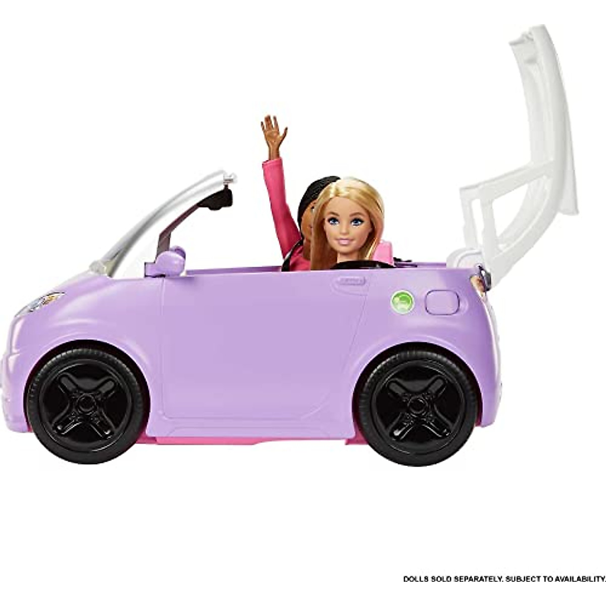 Barbie Toy Car "Electric Vehicle" with Charging Station, Plug and Sunroof, Purple 2-Seater Transforms Into Convertible (Amazon Exclusive)