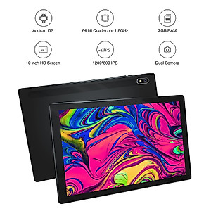 Tablet 10 Inch, Android 10.0 Tablets, Quad-Core 2GB RAM 32GB ROM, Expand Storage 128GB, 1280x800 IPS HD Touchscreen Display, 6000mAh Battery, Dual Cameras, WiFi Bluetooth Google Gaming Tablets(Black)