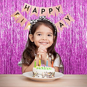 2 Pack Hot Pink Backdrop Curtain Party Streamers Hot Pink Birthday Decorations Foil Fringe Photo Backdrop Party Supplies Fiesta Grad Party Decorations Theme Party Decor