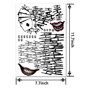 3 Sheets Joker Tattoos, Realistic & Last Long Halloween Fake Temporary Tattoo Sticker for Men - All Versions - Perfect for Halloween Cosplay Costumes Masquerade Party Makeup Accessories