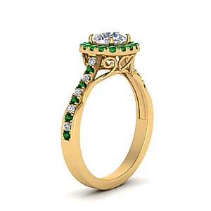 CustomizedGifts Round Cut diamond Halo Engagement Rings with White Diamond in 14K White Gold Birthstone Handcrafted Lightweight Modern Design Eternity Love and Promise Birthday Gift