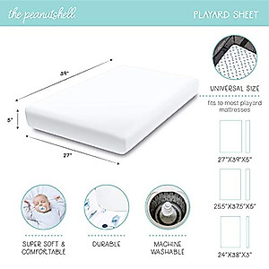 The Peanutshell Fitted Pack n Play, Playard, Mini Crib Sheets for Baby Boys or Girls | 2 Pack Set | Grey Elephant and Stripes