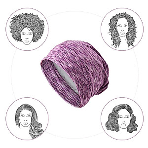 Jelbolin Satin Bonnet Silk Lined Sleep Cap Adjustable Stay On Slouchy Beanie for Sleeping Women Curly Hair Night, Mixed Purple