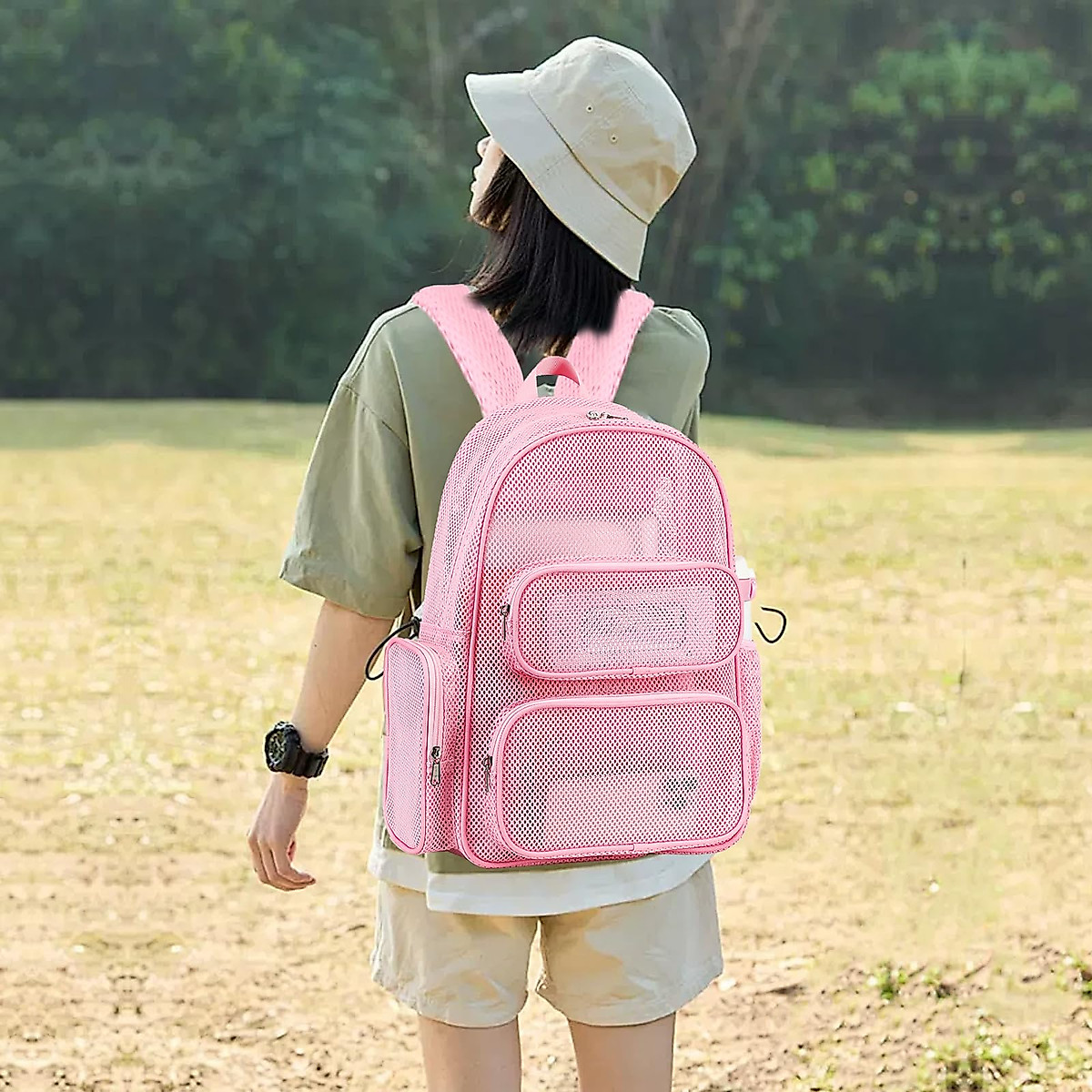 CAMTOP Mesh Backpack for Kids Girls Semi-Transparent See Through Sturdy School Bookbag Casual Daypack for Beach Swim Work Gym (Tie Dye Purple)