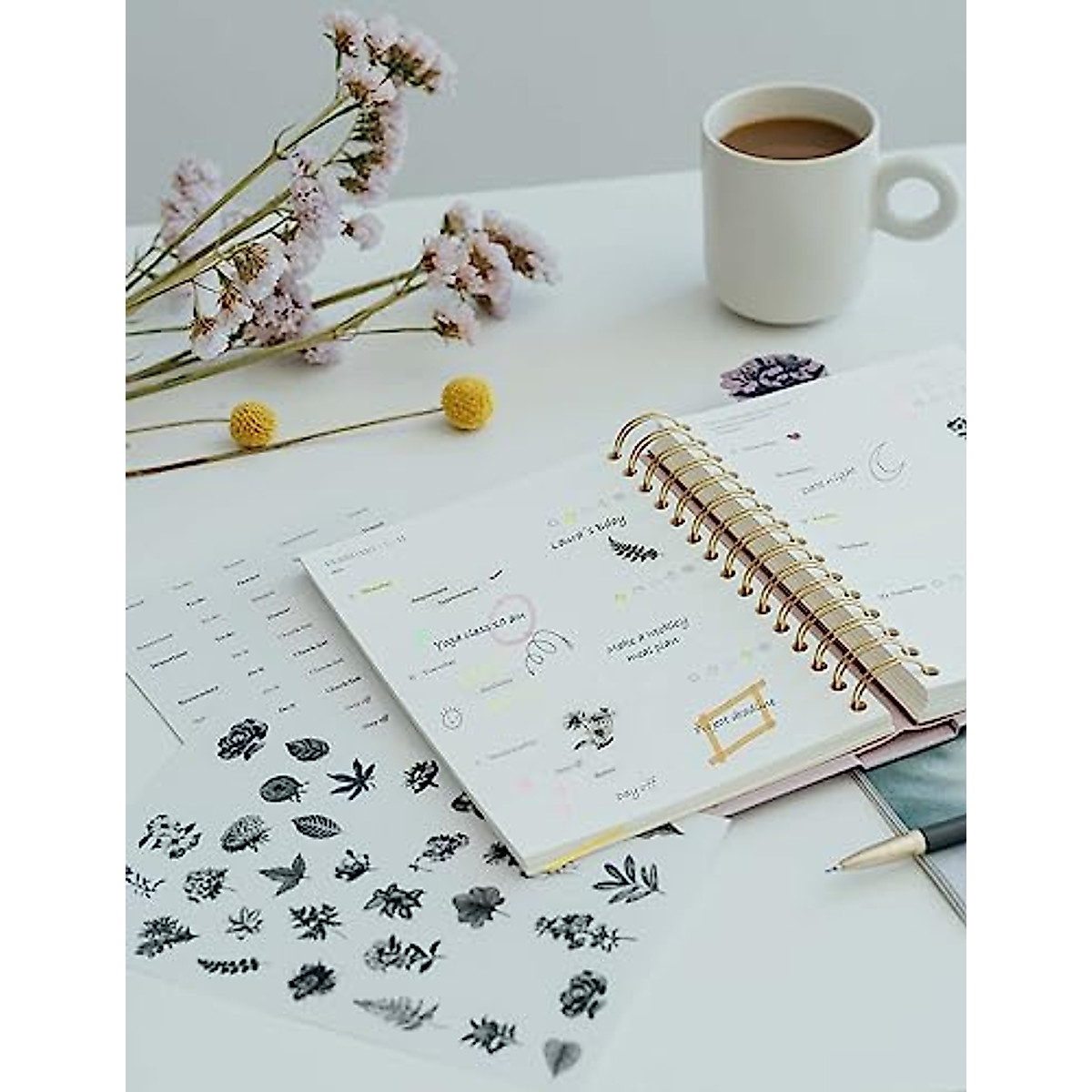Kokonote Botanical Diary 2024 | 17 Months Diary Week To View | August 2023 - December 2024 | Mid Year Diary 2023-2024 With Stickers | Cute Stationery | Stationery Gifts
