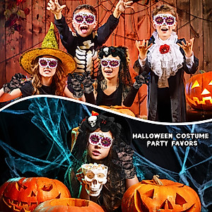 Yunlly 3 Sets Day of The Dead Mexican Flower Veil Headband Gothic Lace Gloves Day of The Dead Mask for Halloween Costume Cosplay (Elegant Style)