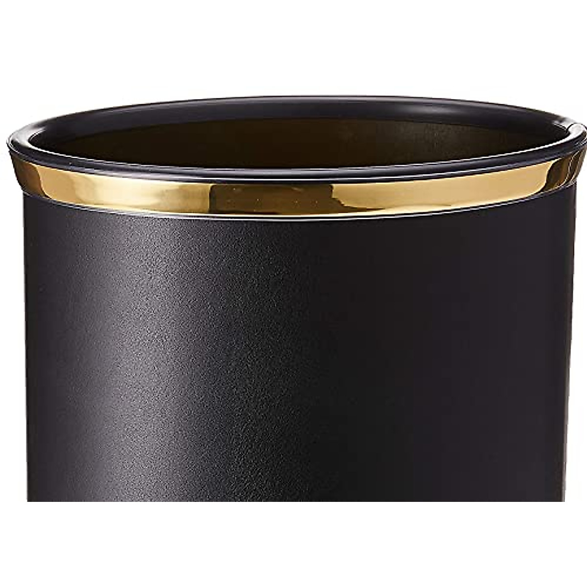 Kraftware Sophisticates Black/Polished Gold Brass Waste Basket with 3/4-Inch Bands and Brass Bumper