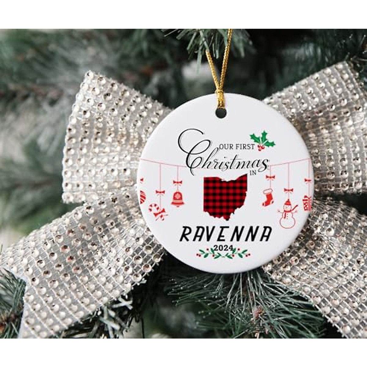 Our First Christmas Ornament 2024 in Ravenna Ohio Ornament Tree Decorations Housewarming New Home Keepsake 3" White