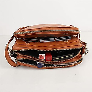 3 layer crossbody leather shoulder bags and clutches, ladies zip satchel bags clutches satchel handbags, three layer leather crossbody shoulder & clutch bag women (Red)