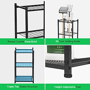 VIVOSUN Garden Tool Organizer, Heavy Duty Steel Tool Rack Tool Stand, Up to 35 Long-Handled Tools, Yard Tool Storage for Garage Shed Home and Outdoor, Angular Style with Anti-tipping Design