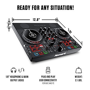 Numark Party Mix Live + HF125 - DJ Controller/Adults & Kids DJ Set with DJ Lights, DJ Speakers, DJ Mixer and Portable DJ Headphones