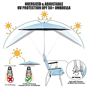 High Beach Chair with UPF50+ Umbrella Canopy Shade Lightweight Portable Folding Lawn Chairs with Arms Shoulder Strap Cup Holder for Adults Outdoor Concert Patio Camping Sand Festival Pool Picnic