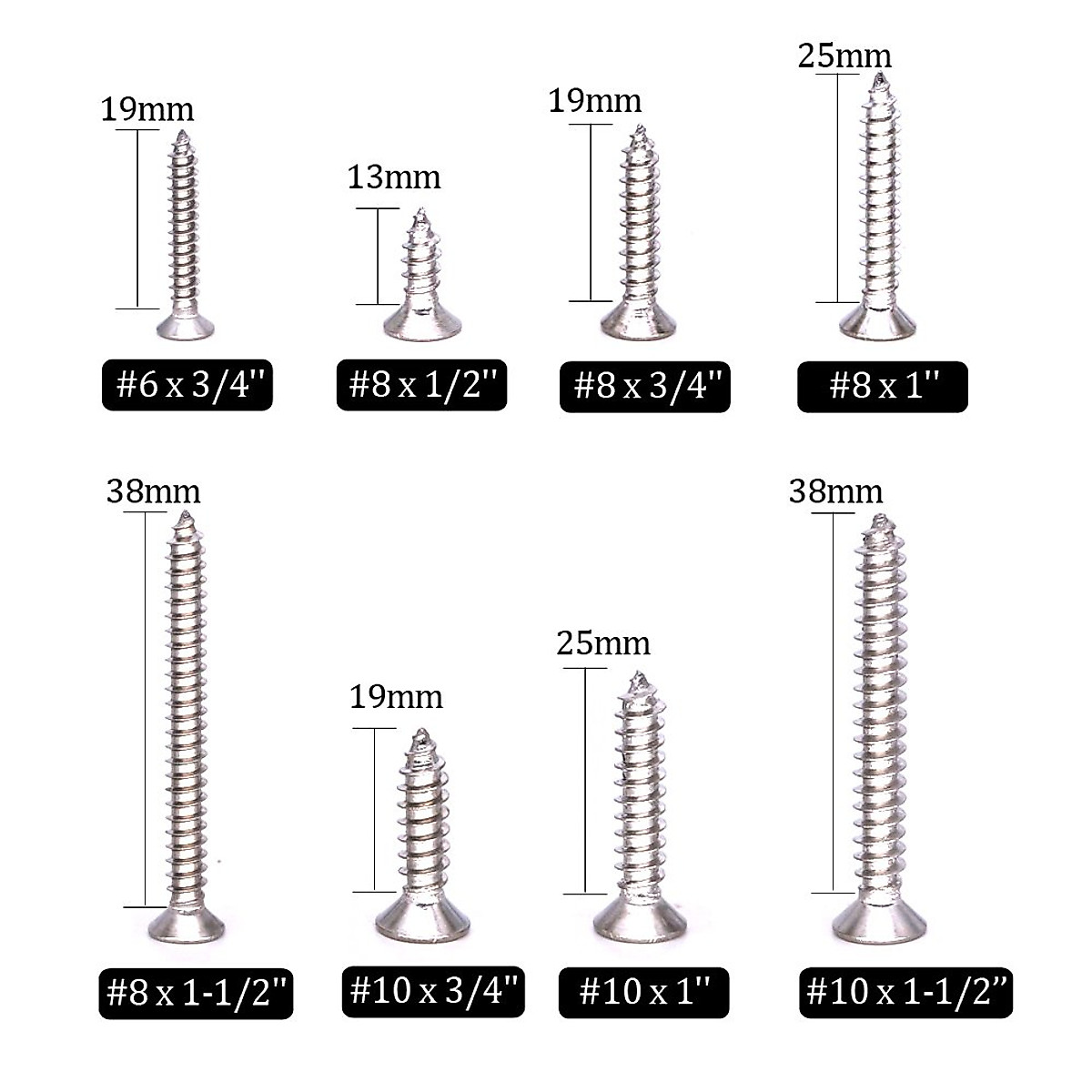 Hilitchi 285-Piece Stainless Steel Phillips Flat Head Self Tapping Screw Assortment Kit (Flat Head)
