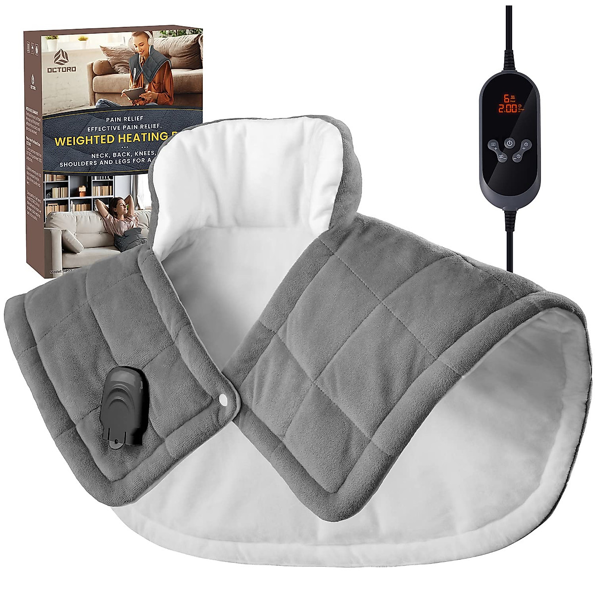 Weighted Heating Pad for Neck and Shoulders- 2.4lb Electric Neck Heating Pads for Neck Cramps Pain Relief, Heat Pads with 6 Heating Levels, 4 Auto-Off, Gifts for Women Men Mom Dad, 22"x22"