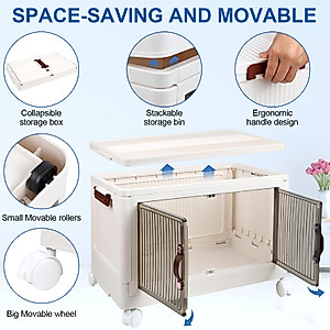 Gzdisbek Storage Bins with Lids, 3 Pack Multifunctional Collapsible Storage Containers with Wheels, 8.4Gal Clear Plastic Clothes Closet Organizer for Home and Office (White)