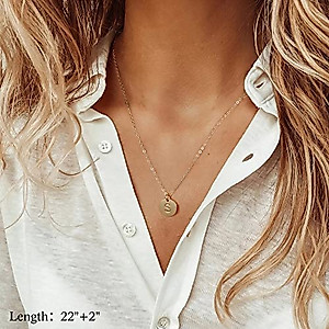 Vjoypro Gold Layered Initial Necklaces for Women, 14K Gold Plated Choker Necklace for Women Coin Pendant Initial A Letter Necklace Dainty Layering Initial Necklaces Jewelry for Women Teen Girls