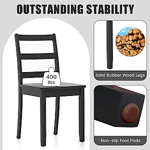 GOFLAME Dining Chairs Set of 4, Ladder Back Side Chairs with Solid Rubber Wood Legs & Non-Slip Food Pads, 2-Pack Space-Saving Armless Dining Chairs for Dining Room, Living Room, Restaurant, Black