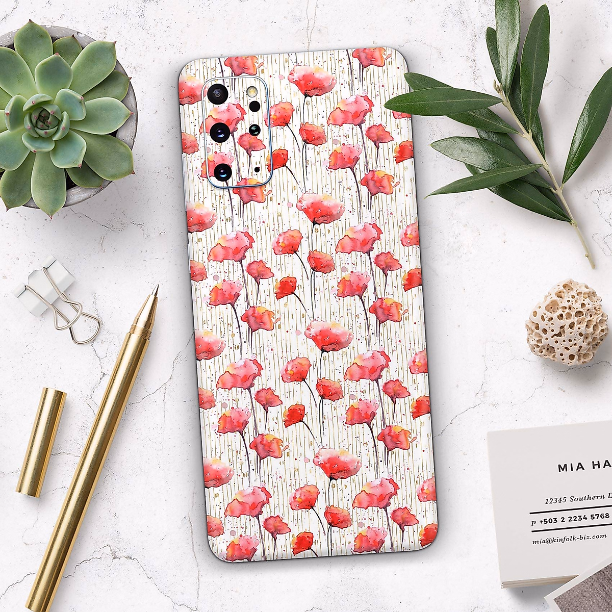 DesignSkinz Karamfila Watercolo Poppies V14 Protective Vinyl Decal Wrap Skin Cover Compatible with The Samsung Galaxy S20 (Screen Trim & Back Glass Skin)