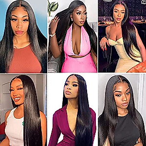 ALLRUN Brazilian Straight Human Hair 4 Bundles Unprocessed Virgin Hair Brazilian Straight Human Hair Weave Weft Human Hair Extensions Natural Black(22 24 26 28)