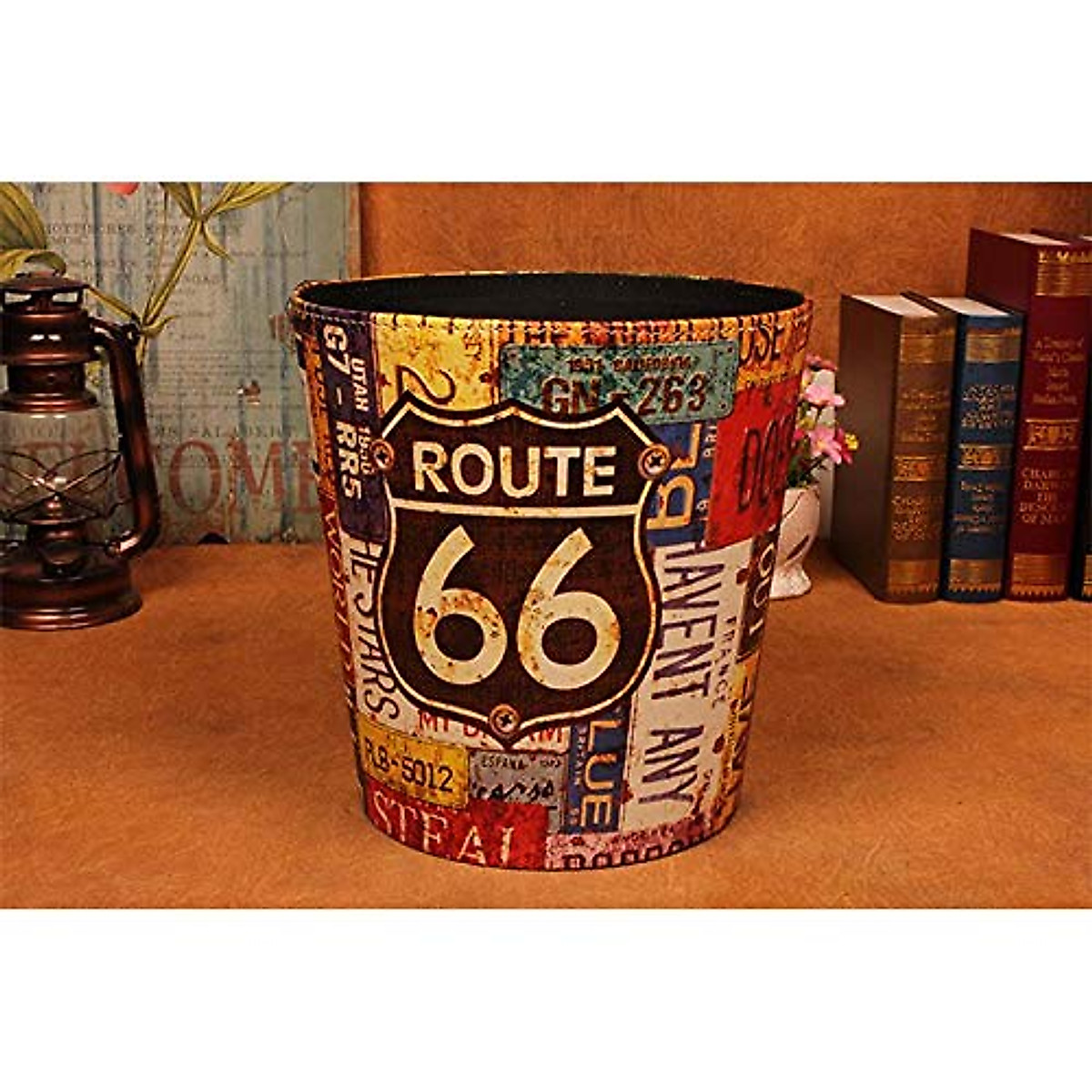 Daliuing Waste Can Creative British Leather Round Trash can for Household use Garbage Waste Basket for Washroom/Bathroom