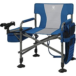 EVER ADVANCED Fishing Chair with Rod Holder and Cooler, All Terrain Ice Fishing Chair with Adjustable Feet, Mesh Back Folding Camping Chair with Shoulder Strap, Heavy Duty Supports 350LBS