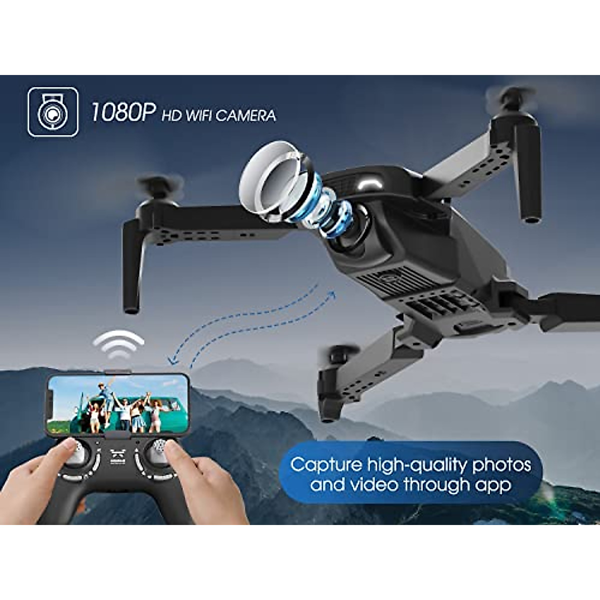 NEHEME NH525 Plus Foldable Drones with 1080P HD Camera for Adults, RC Quadcopter WiFi FPV Live Video, Altitude Hold, Headless Mode, One Key Take Off for Kids Beginners with 2 Batteries and Carry Case