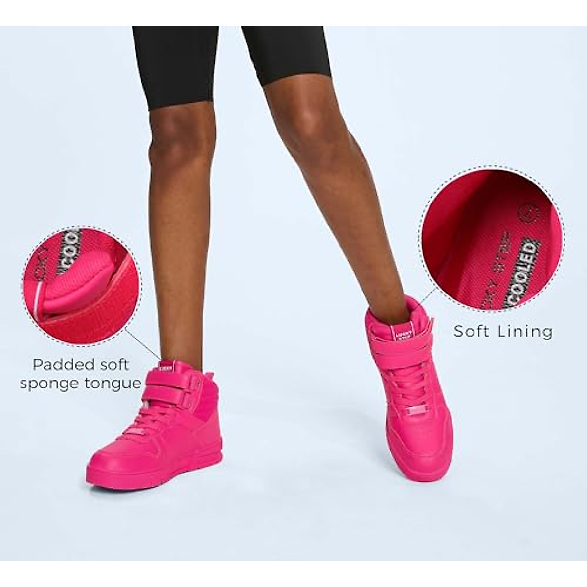 LUCKY STEP Women's High Top Fashion Sneakers Basketball Ankle Boots Walking Tennis Shoes Platform Hook and Loop Casual Faux Leather Sneaker(Hot Pink,8B(M) US)