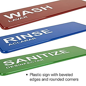 Excello Global Products Wash, Rinse, Sanitize Signs 8.5" x 2.75" (3 Signs)