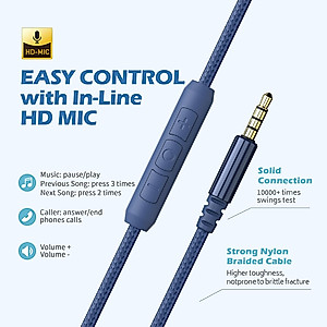 AILIHEN C8 Headphones Wired, On-Ear Headphones with Microphone and Volume Control, Corded 3.5mm Headset for Boys Girl School Smartphones Chromebook Laptop Computer Tablets Airplane Travel (Indigo)